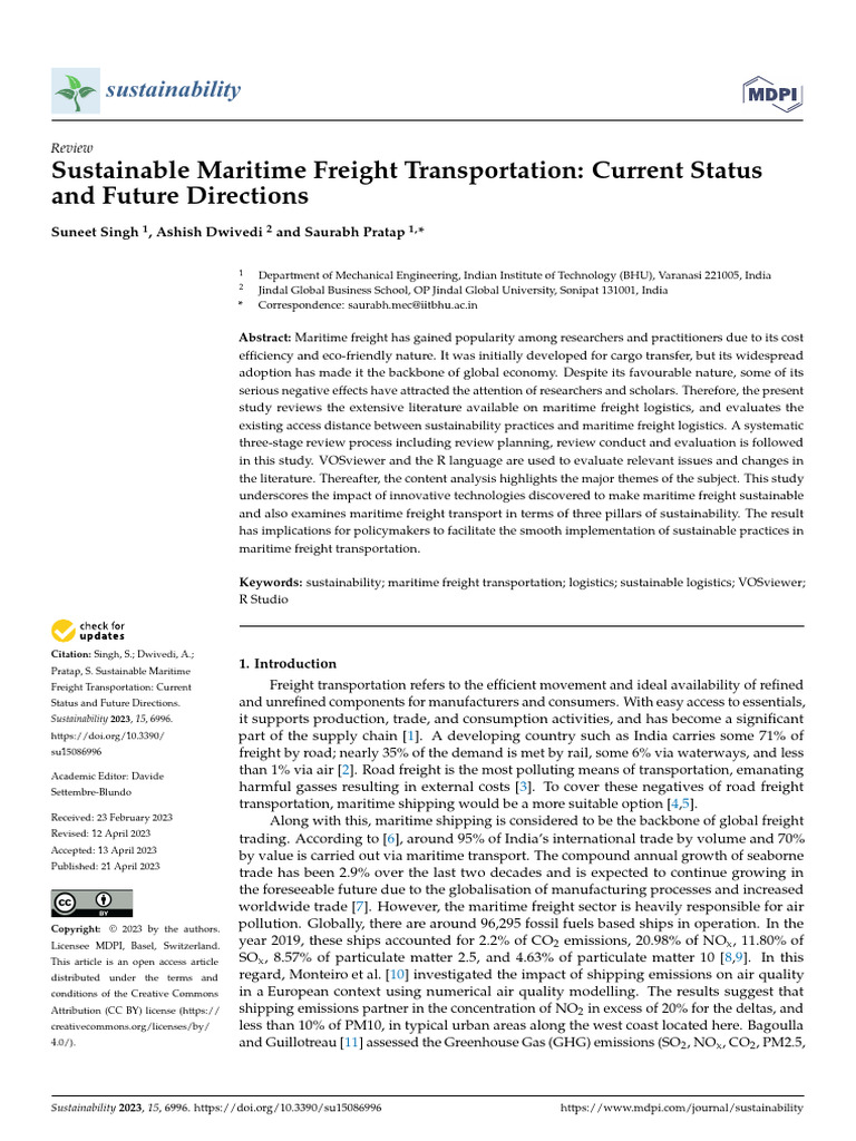 Sustainable Maritime Freight Transportation Current Status and Future | PDF