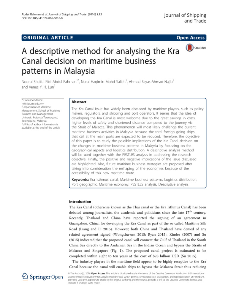 A Descriptive Method For Analysing The Kra Canal Decision On Maritime | PDF