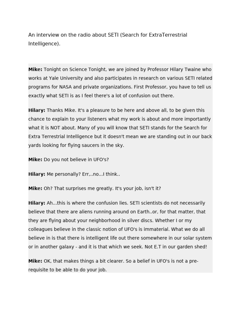 An Interview on the Radio About SETI | PDF