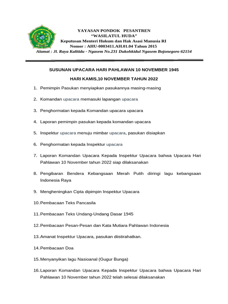 Susunan Upacara Hari Pahlawan 10 November 1945 | PDF
