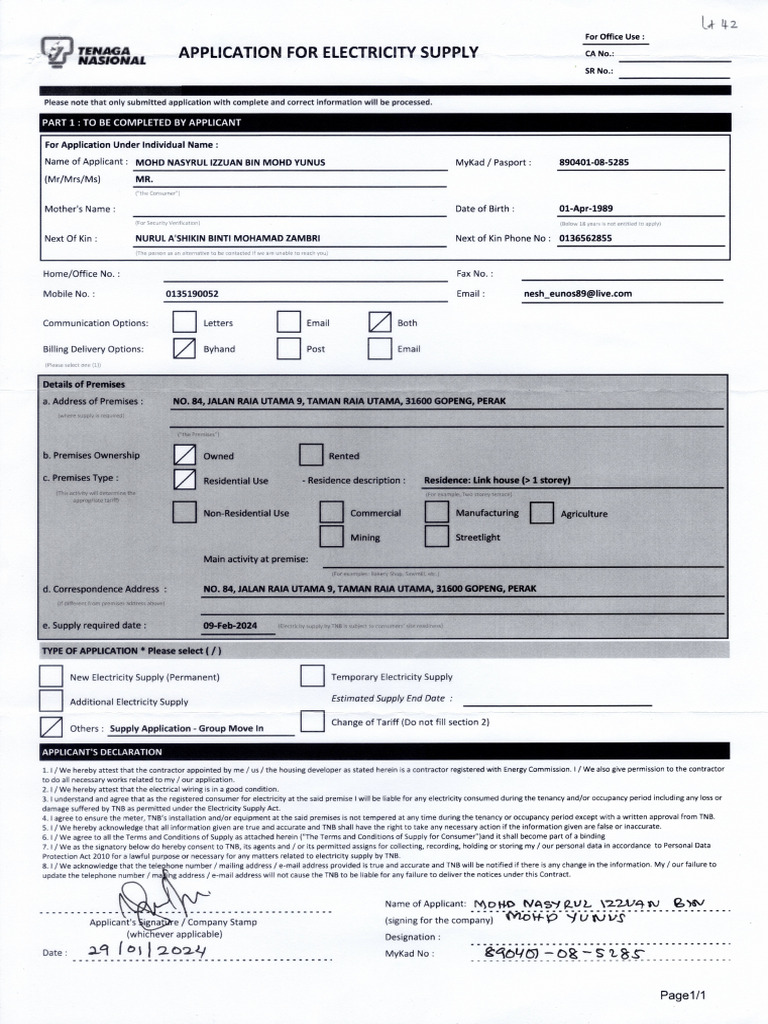 Application Form TNB | PDF