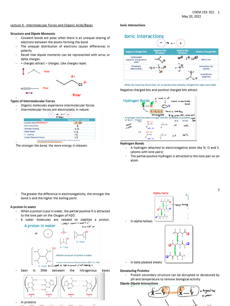 Organic Chemistry Lecture Notes | PDF | Intermolecular Force | Chemical ...