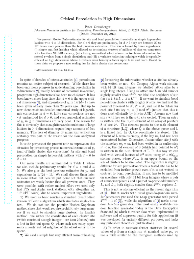 Critical Percolation in High Dimensions | PDF