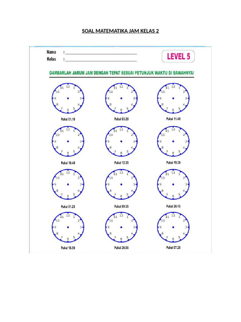 Soal Jam Kelas 2 Pdf