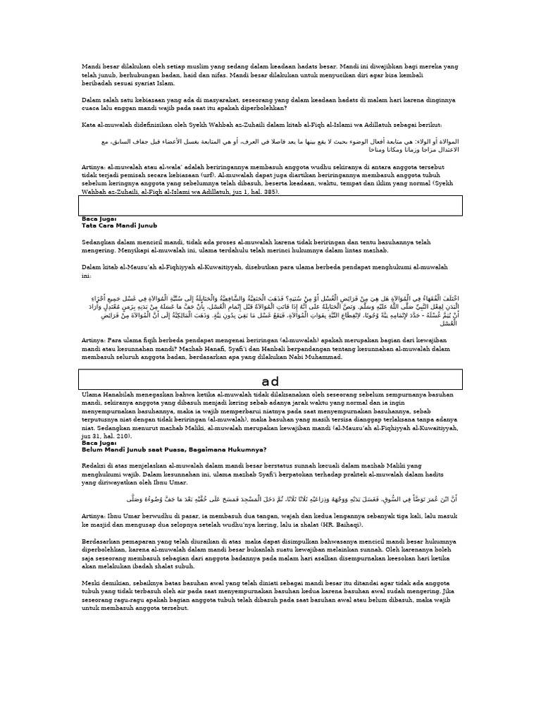 Mandi Besar Dilakukan Oleh Setiap Muslim Yang Seda | PDF