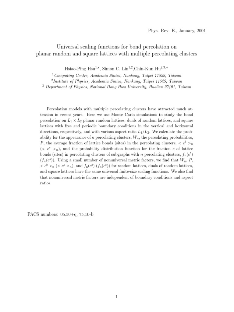 Universal Scaling Functions For Bond Per | PDF