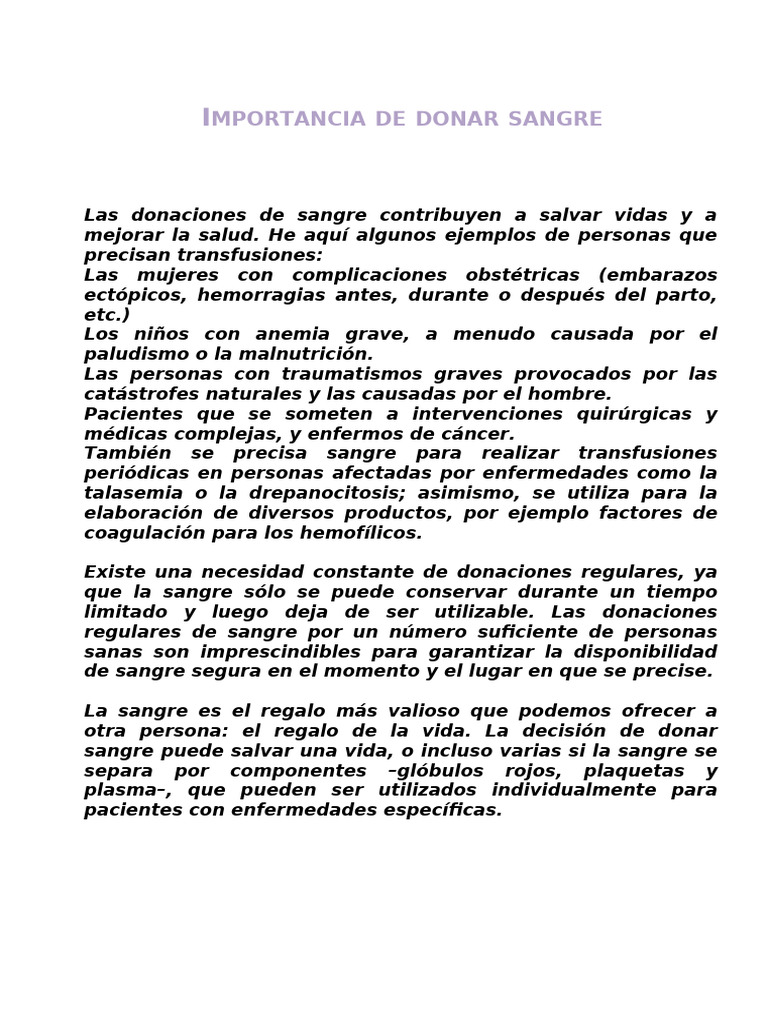 Importancia de Donar Sangre | PDF