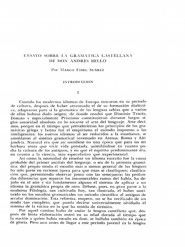 Ensayo Sobre La Gramatica Castellana de Don Andres Bello | PDF