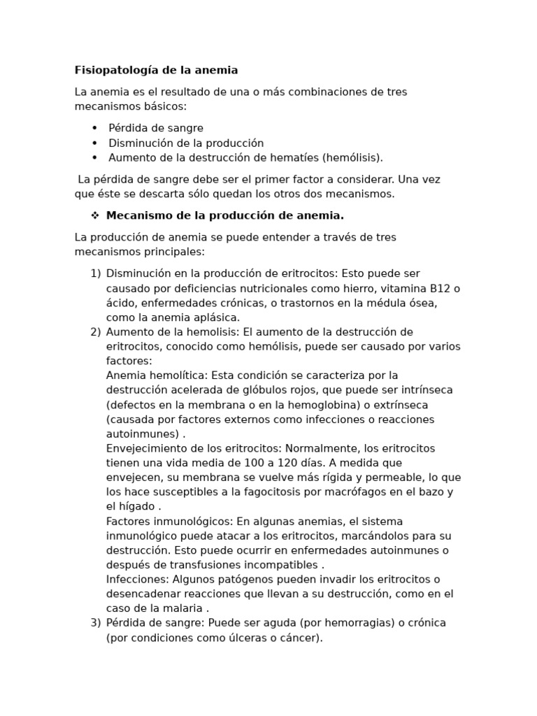 Fisiopatología de La Anemia | PDF