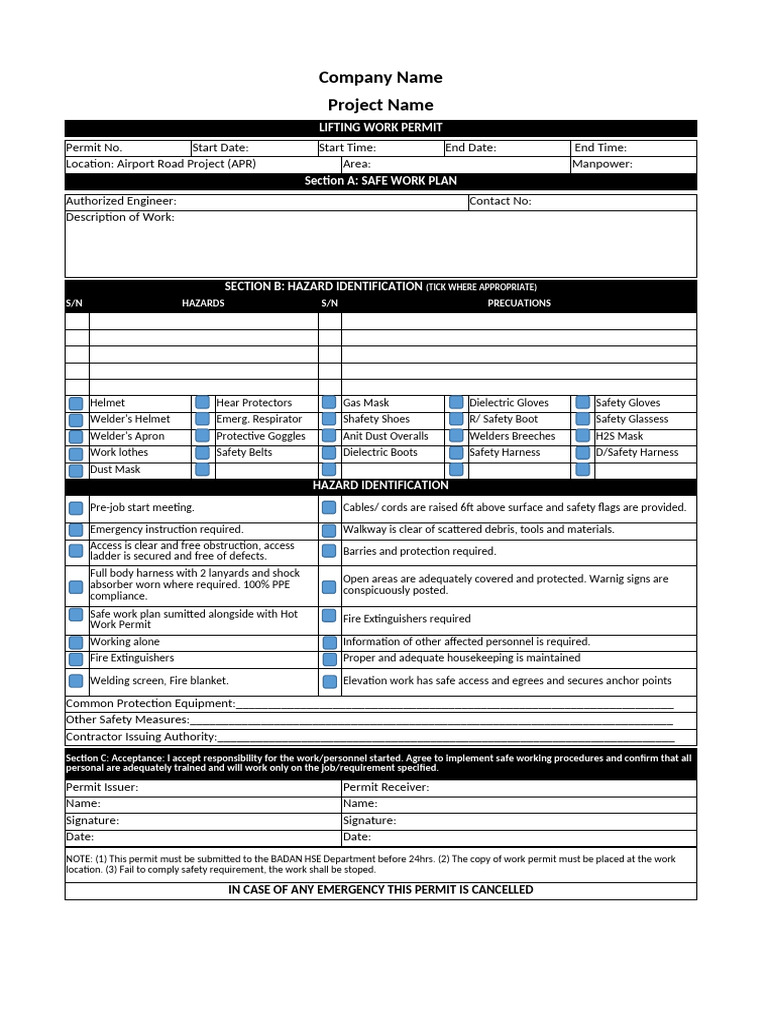 Lifting Work Permit | PDF