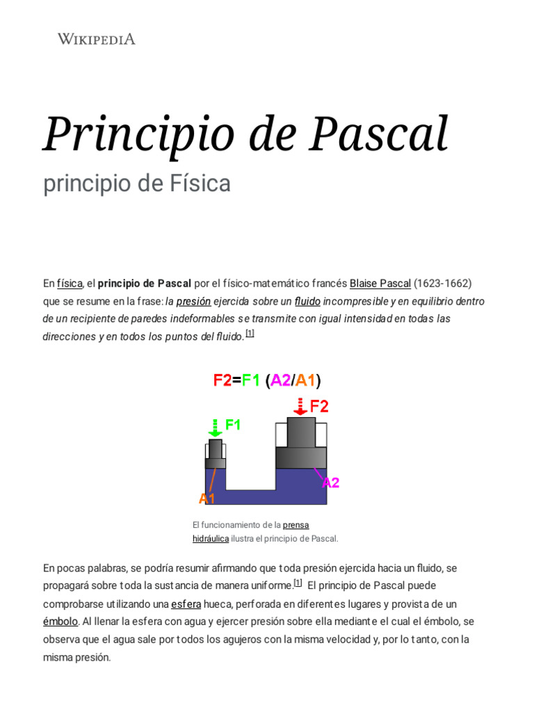 Principio de Pascal - Wikipedia, La Enciclopedia Libre | PDF ...
