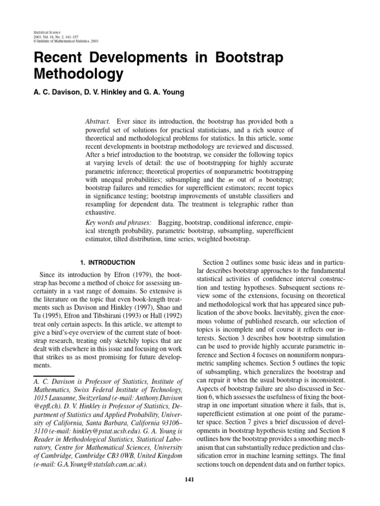 Recent Developments in Bootstrap Methodology: A. C. Davison, D. V ...