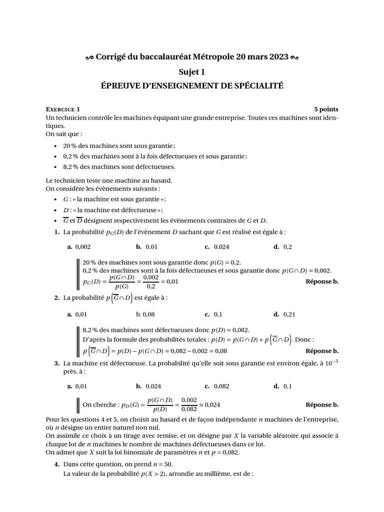 Corrige Metropole Spe J1 20 Mars 2023 FH 2 | PDF