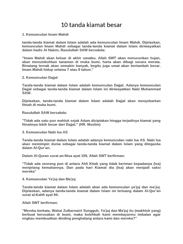 10 Tanda Kiamat Besar | PDF