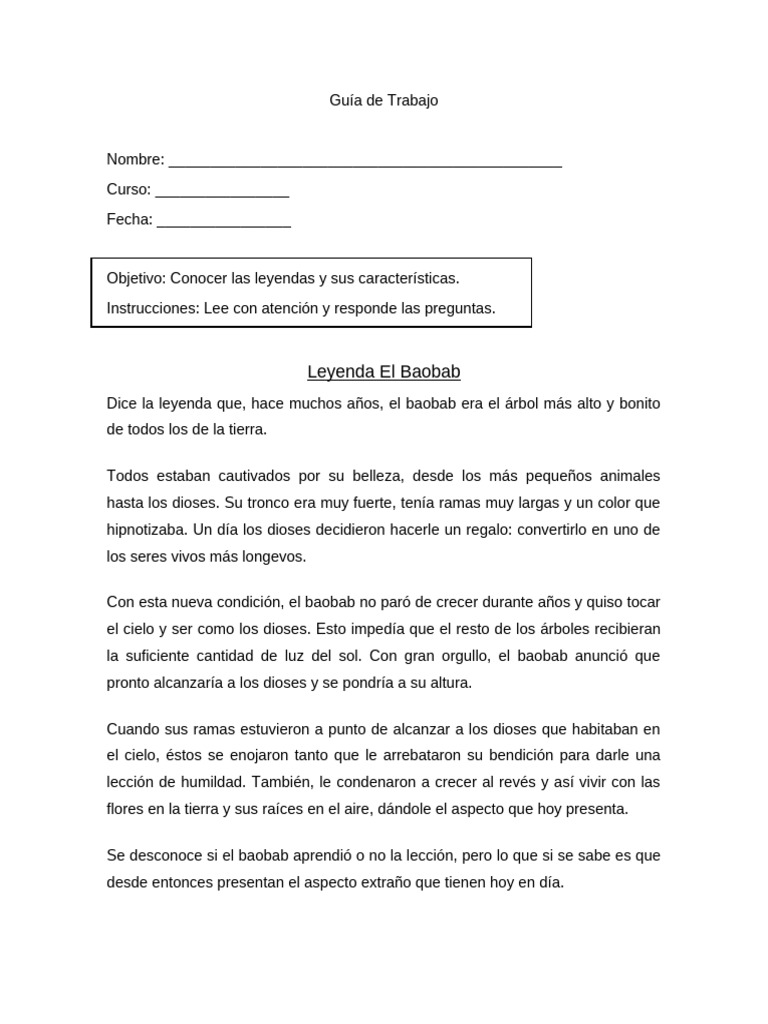 Guía de Trabajo Leyenda | PDF