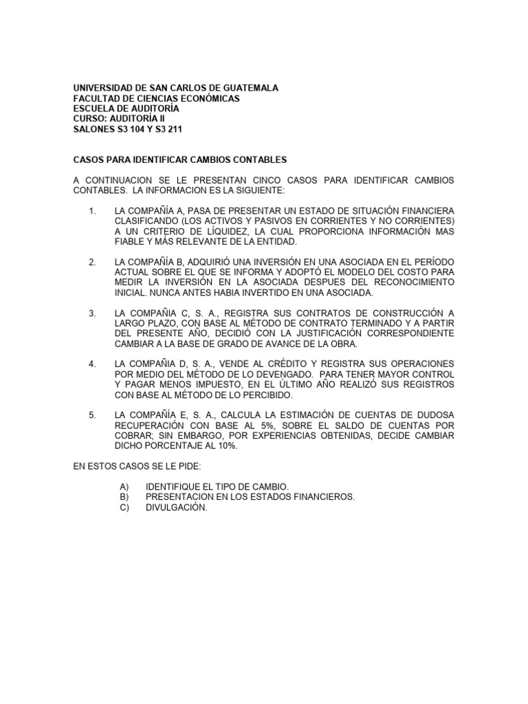 CASOS PARA IDENTIFICAR CAMBIOS CONTABLES | PDF