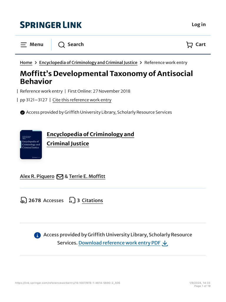Moffitt's Developmental Taxonomy of Antisocial Behavior SpringerLink | PDF
