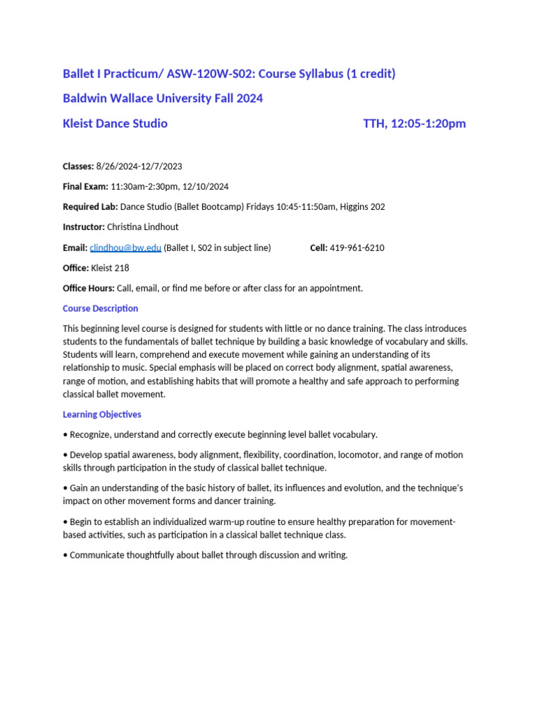 Ballet I S02 Syllabus - FA2024 - ASW | PDF