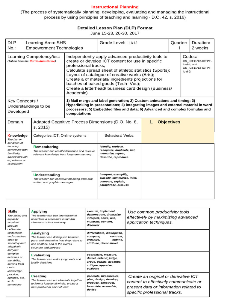 Detailed Lesson Plan for ICT Skills | PDF | Learning | Educational ...