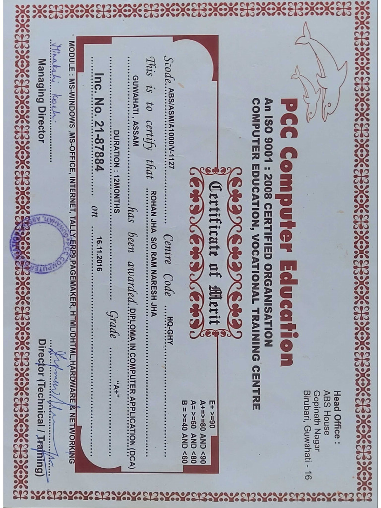 Computer DCA Certificate | PDF