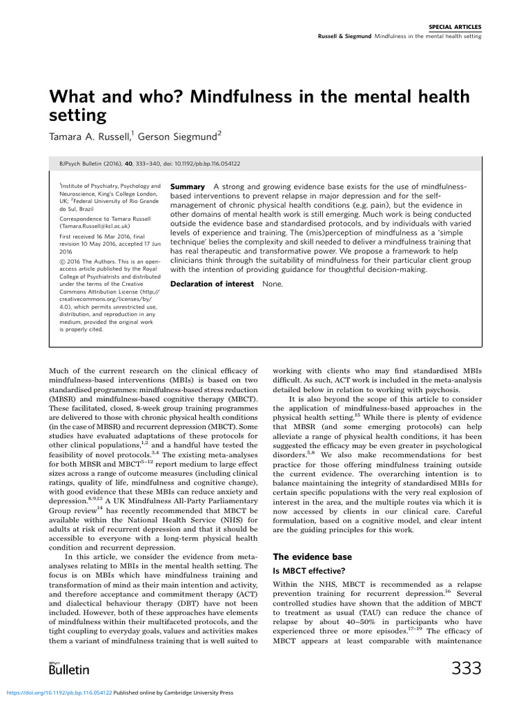 What and Who Mindfulness in The Mental Health Setting | PDF