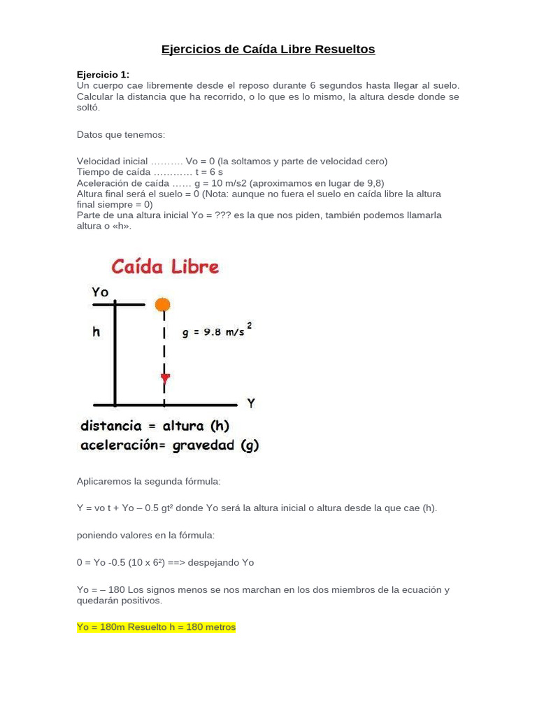 Ejercicios de Caída Libre | PDF | Mecanica clasica | Métodos y ...