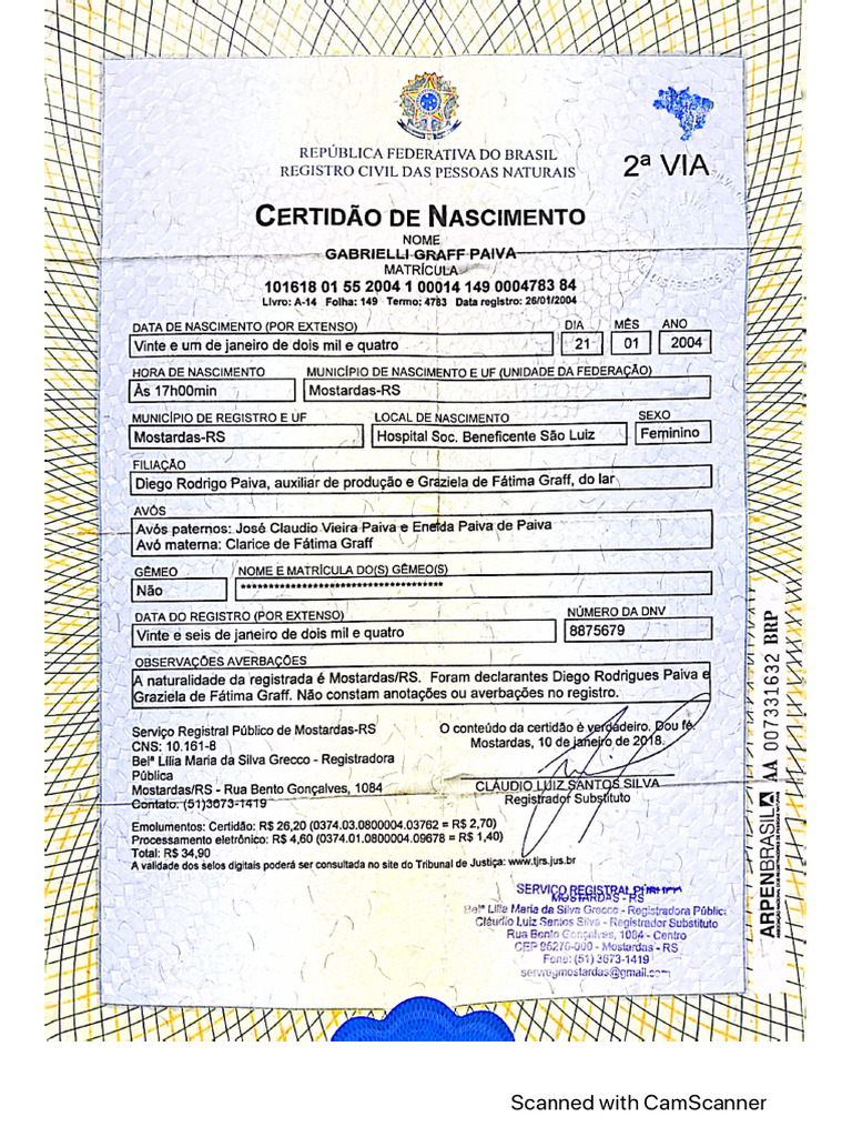 Certidão Nascimento | PDF