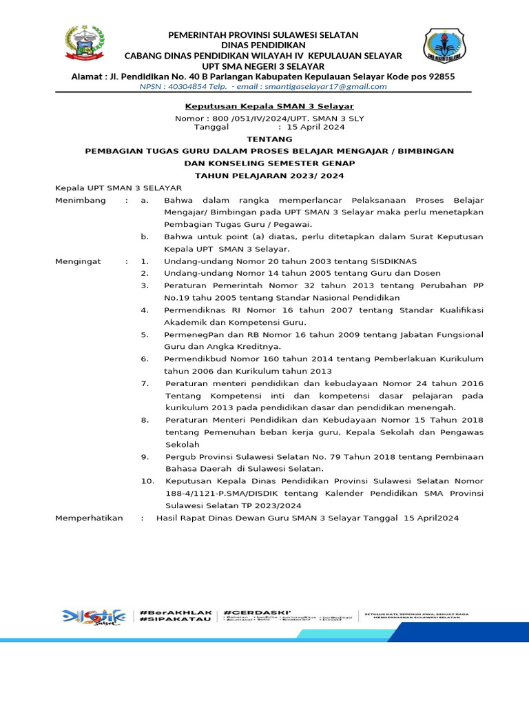 Konsideran SK Genap 2024 | PDF