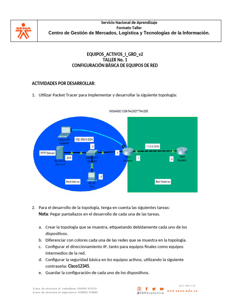 Taller de Configuración de Redes en Packet Tracer | PDF | Red de arquitectura | Ciencias de la ...