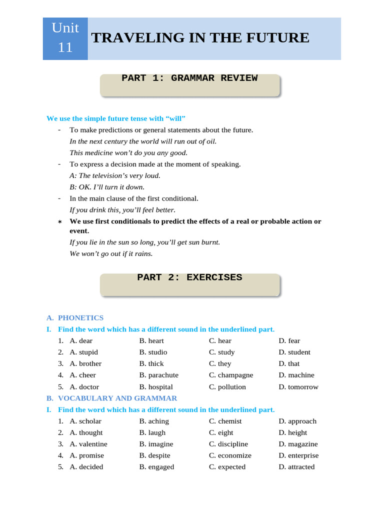 Unit 11 - TRAVELLING IN THE FUTURE | PDF | Transport | Linguistics
