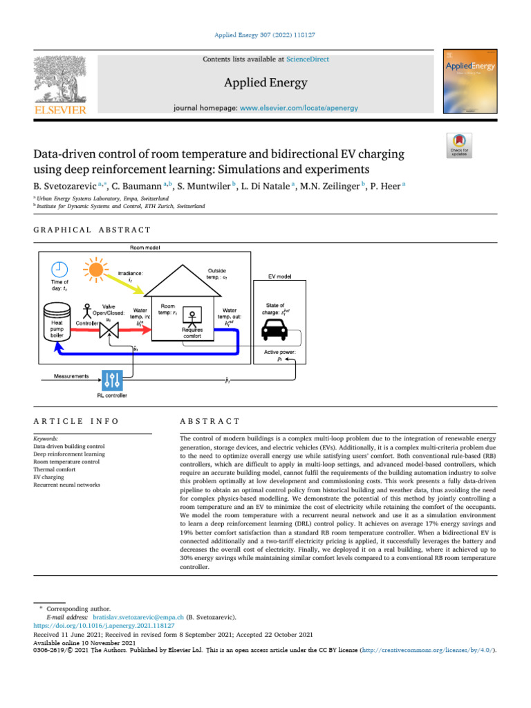 Data-driven control of room temperature and bidirectional EV charging | PDF