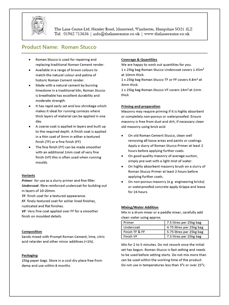 Roman Stucco Data Sheet | PDF