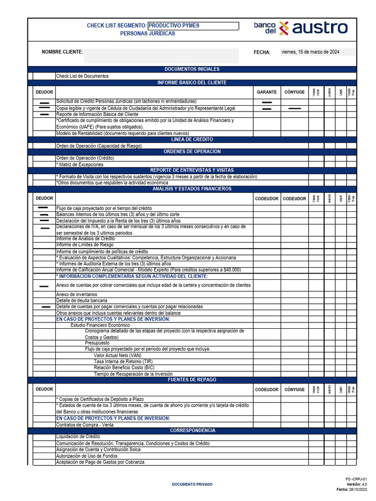 PJ Check List Segmento Productivo PYME | PDF