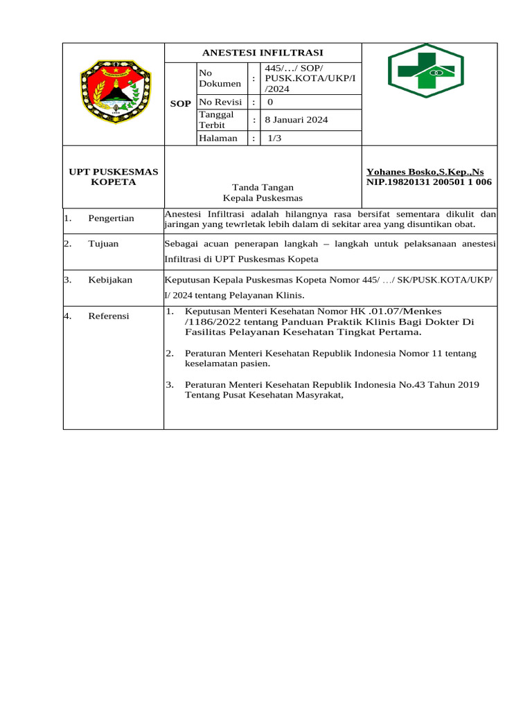 Sop Anastesi Infiltrasi | PDF