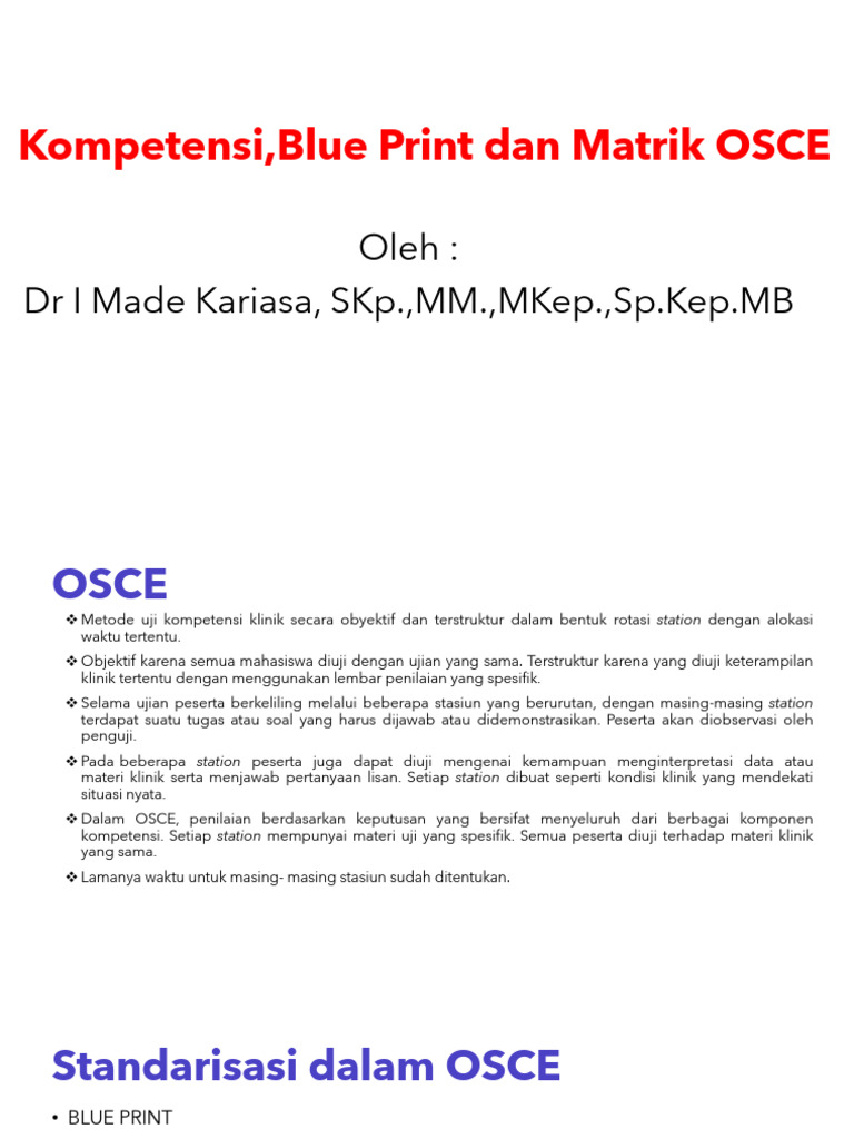 Kompetensi, Blue Print Dan Matrik Matriks Soal - TOT OSCE - AIPNI | PDF