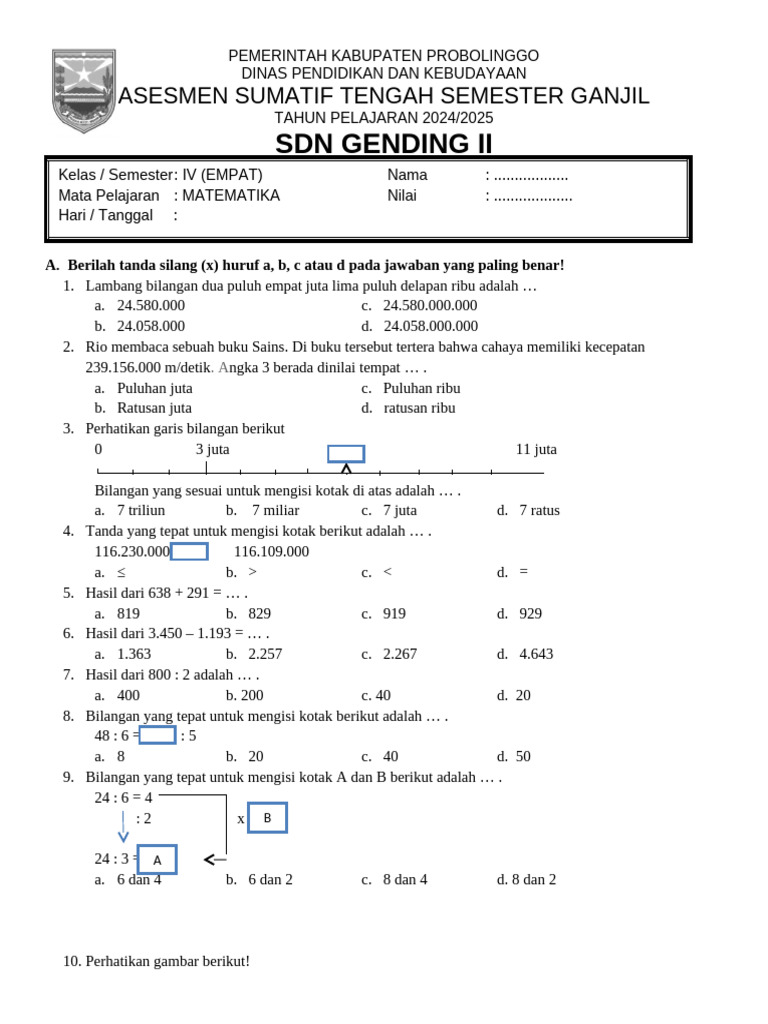 Soal STS 1 MTK Kelas 4 | PDF