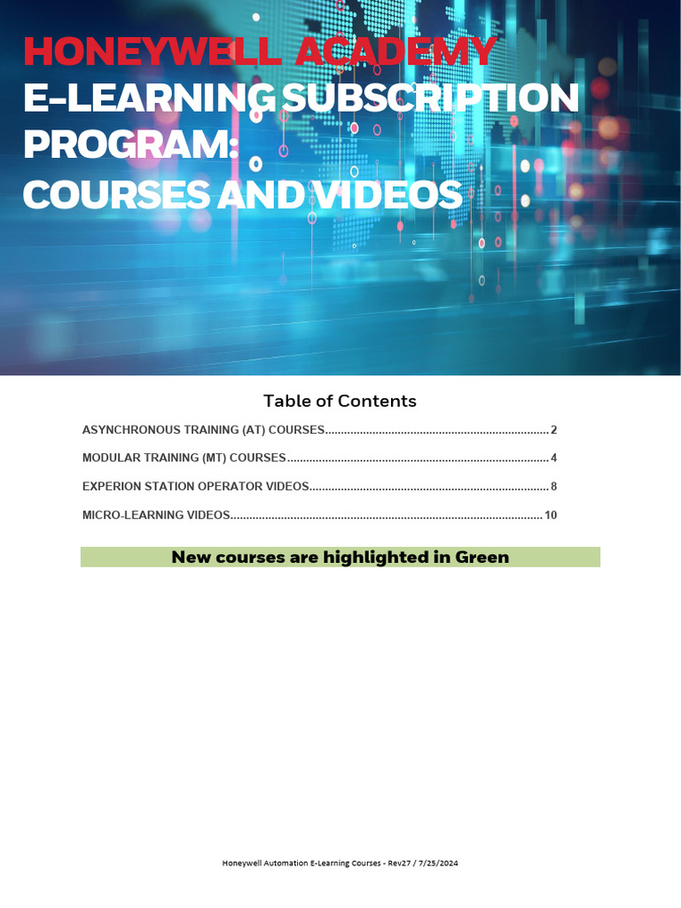 Honeywell Automation E-Learning Courses | PDF