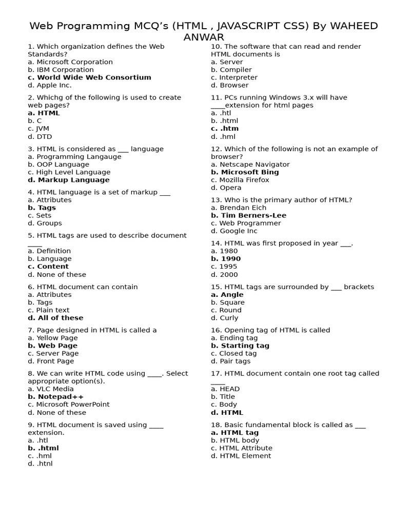 HTML Css Javascript MCQ | PDF