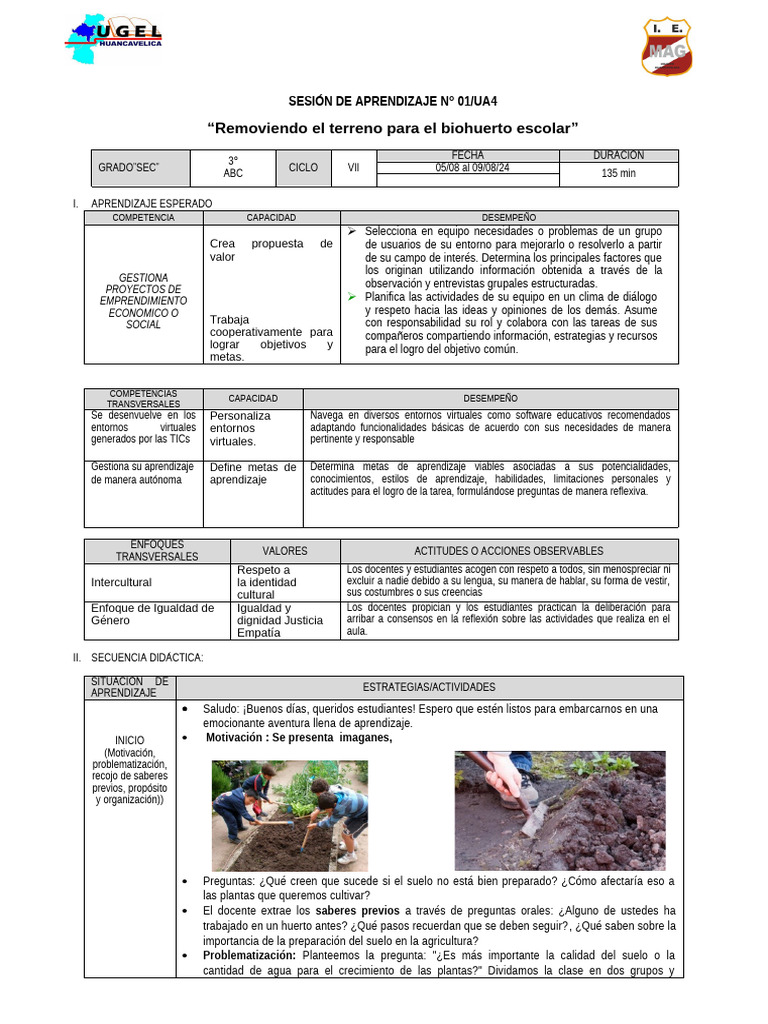 Sesion de Aprendizaje 01 Ivb 3° Ept | PDF