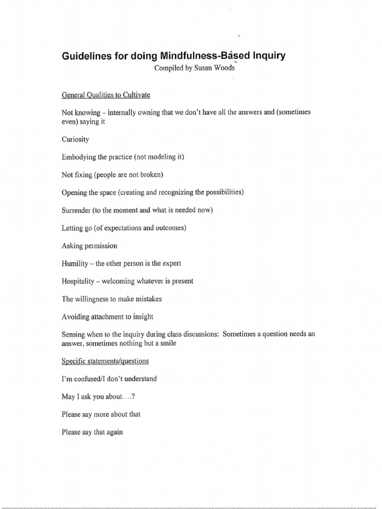 Guidelines For Doing Mindfulness-Based Inquiry | PDF