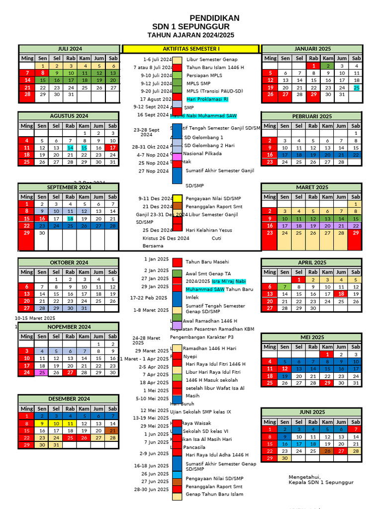 Kalender Pendidikan 2024-2025 SDN 1 Sepunggur | PDF