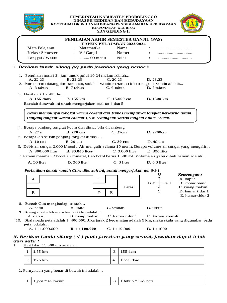 PAS Ganjil Matek Kls 5 | PDF