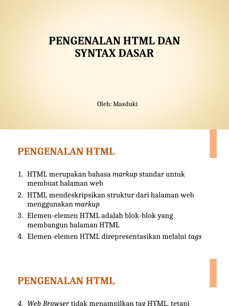 Pengenalan HTML Dan Syntak Dasar HTML | PDF