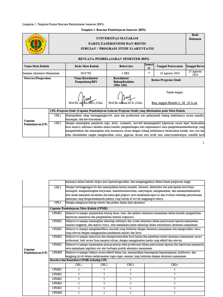 RPS RTM Dan Kontrak Perkuliahan SAM | PDF