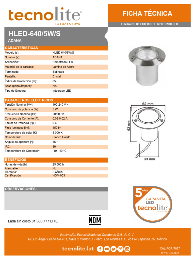 Hled 640 5w S Ficha Tecnica | PDF