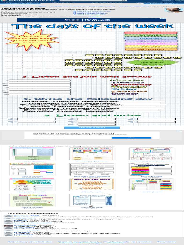 Ejercicio de The Days of The Week | PDF