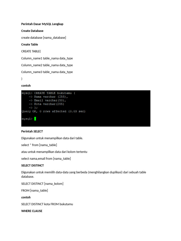 Perintah Dasar MySQL Lengkap | PDF