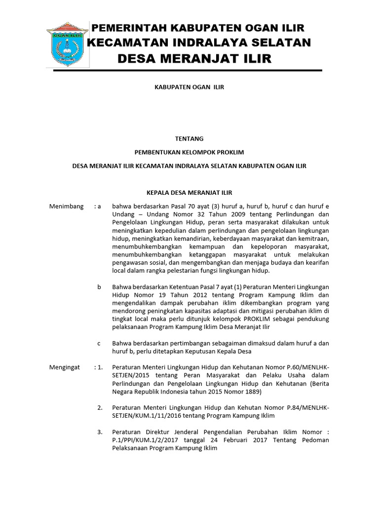 SK Tim Proklim Meranjat Ilir | PDF