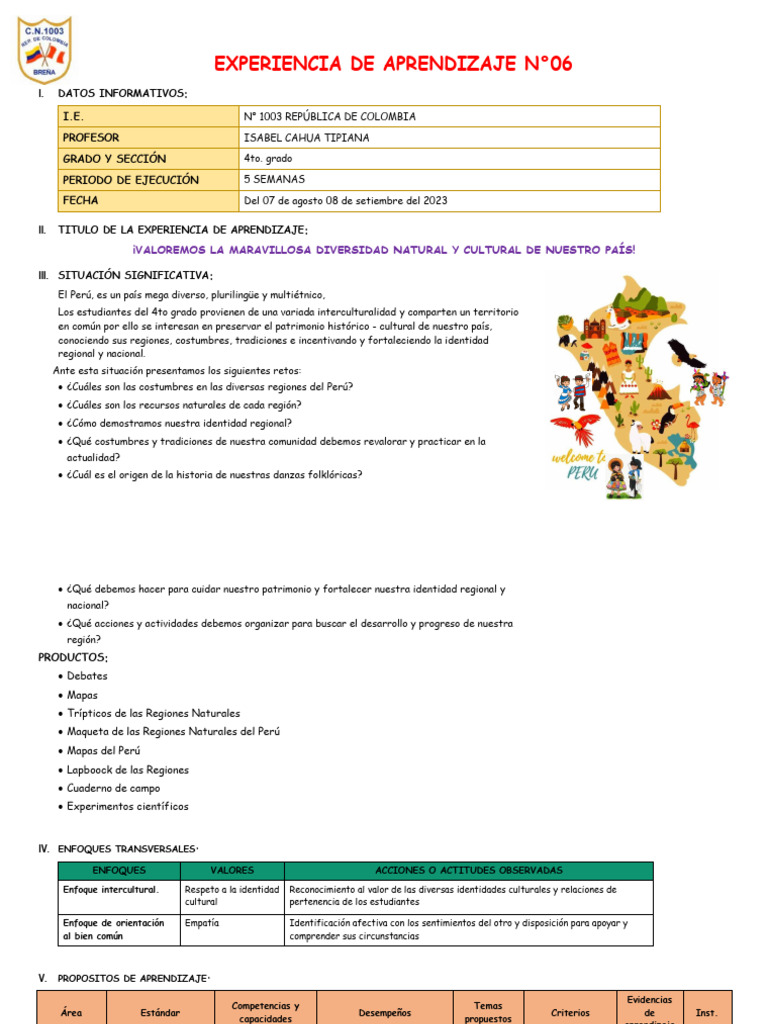 4 Grado Experiencia Aprendizaje N 06 Isabel Pdf