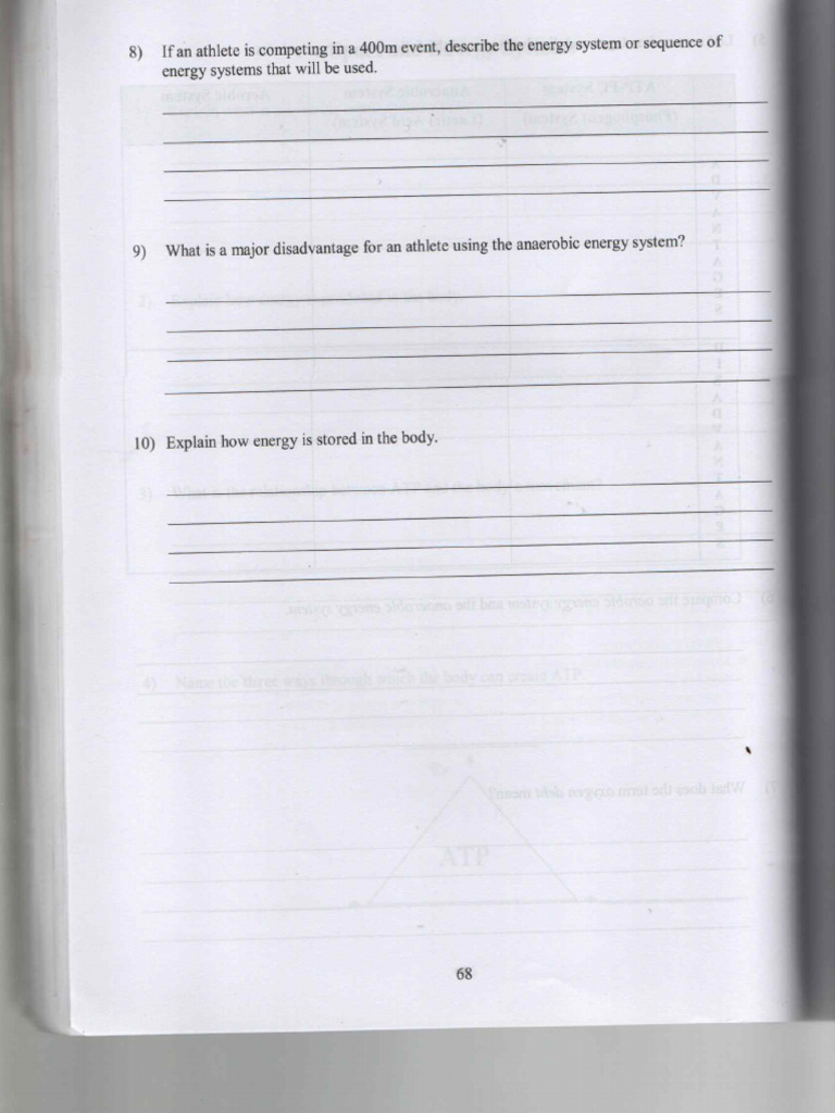 Sport and Energy Systems Worksheet pg3 | PDF